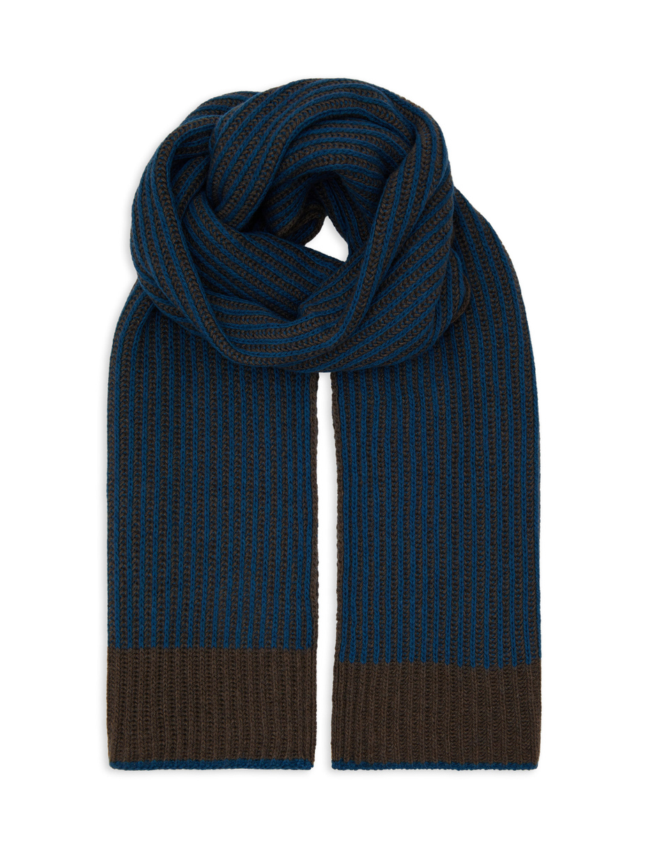 Unisex blue wool viscose and cashmere scarf with plated rib Gallo