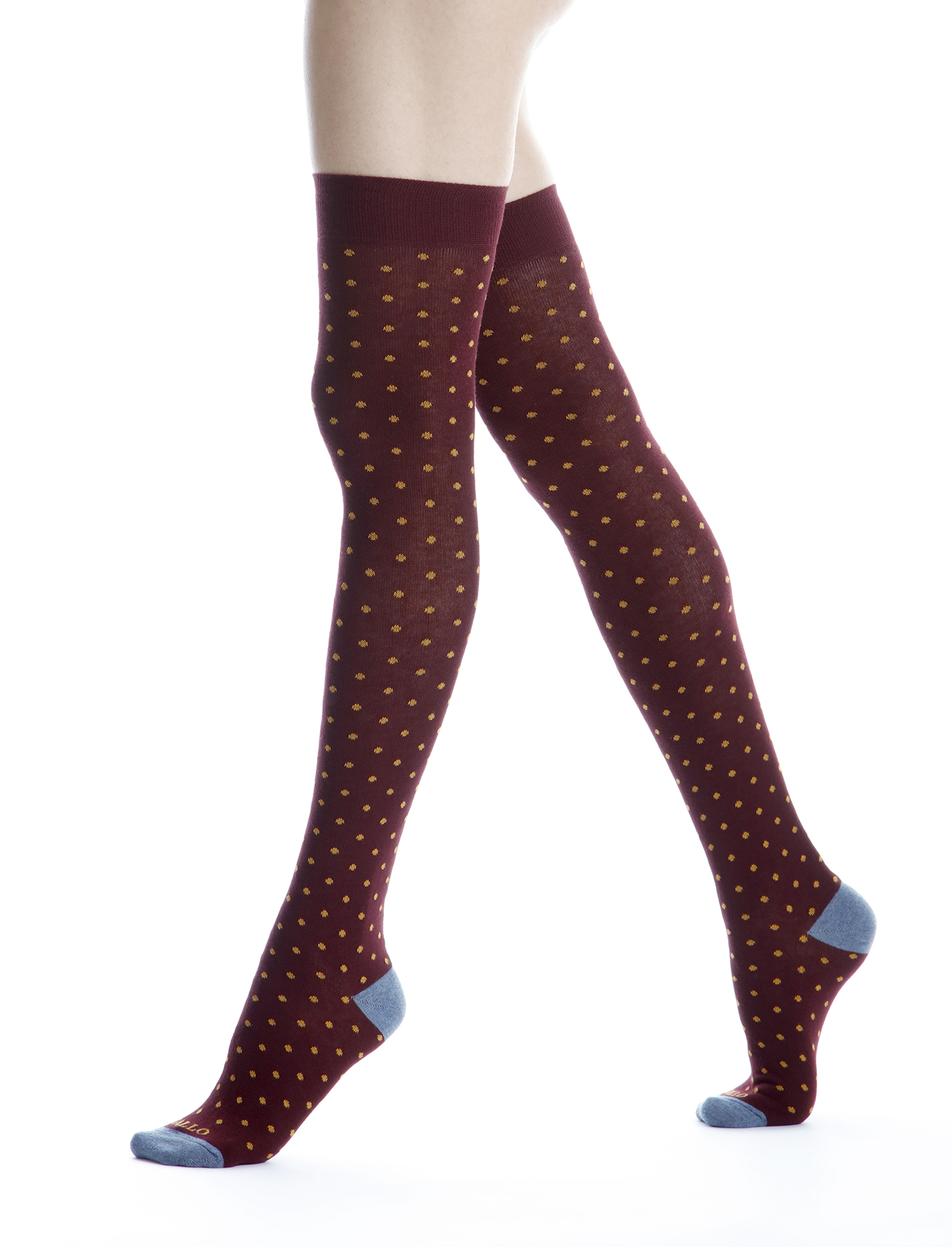 Women s burgundy cotton knee high socks with polka dot pattern Gallo