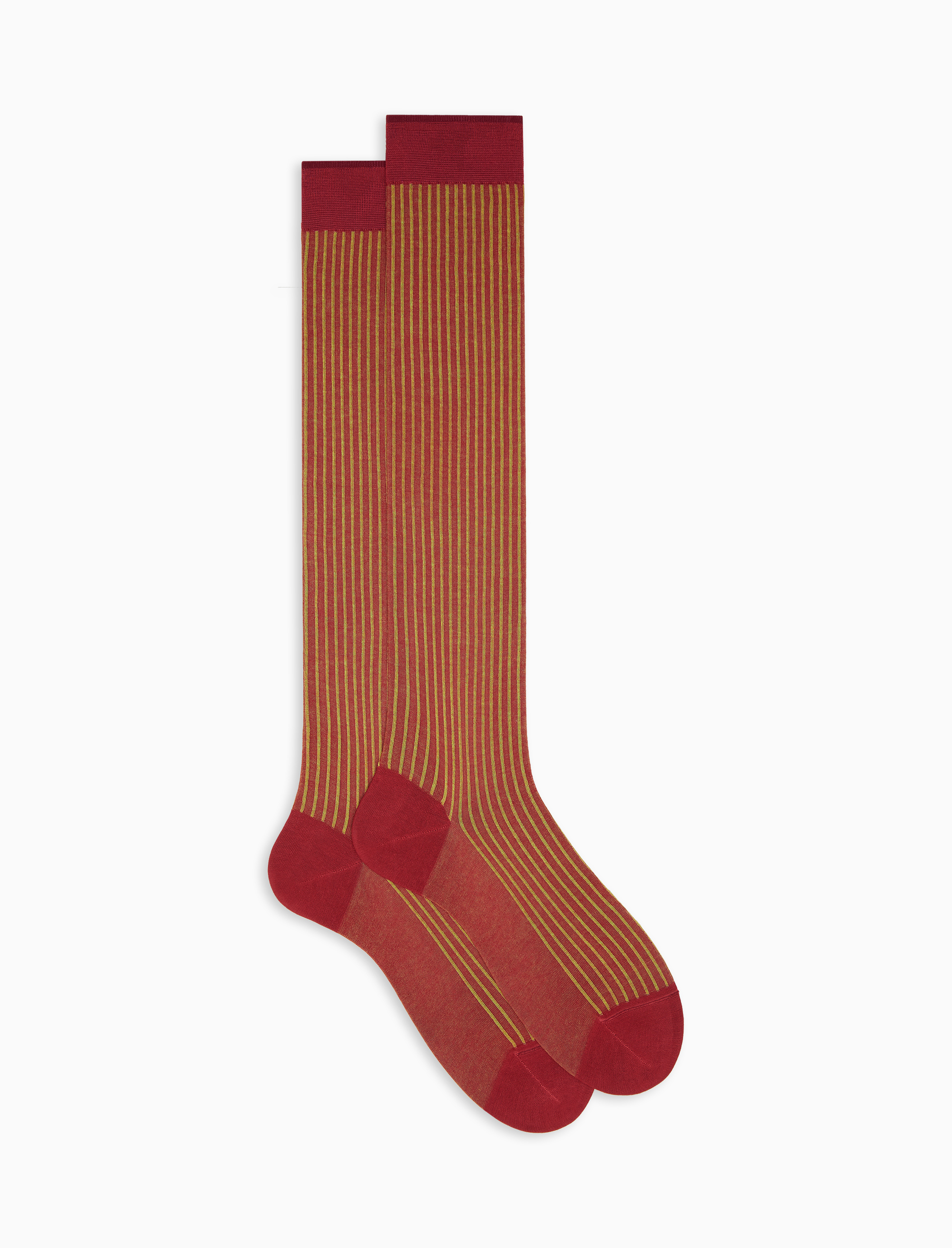 Men's long red twin-rib cotton socks | Gallo