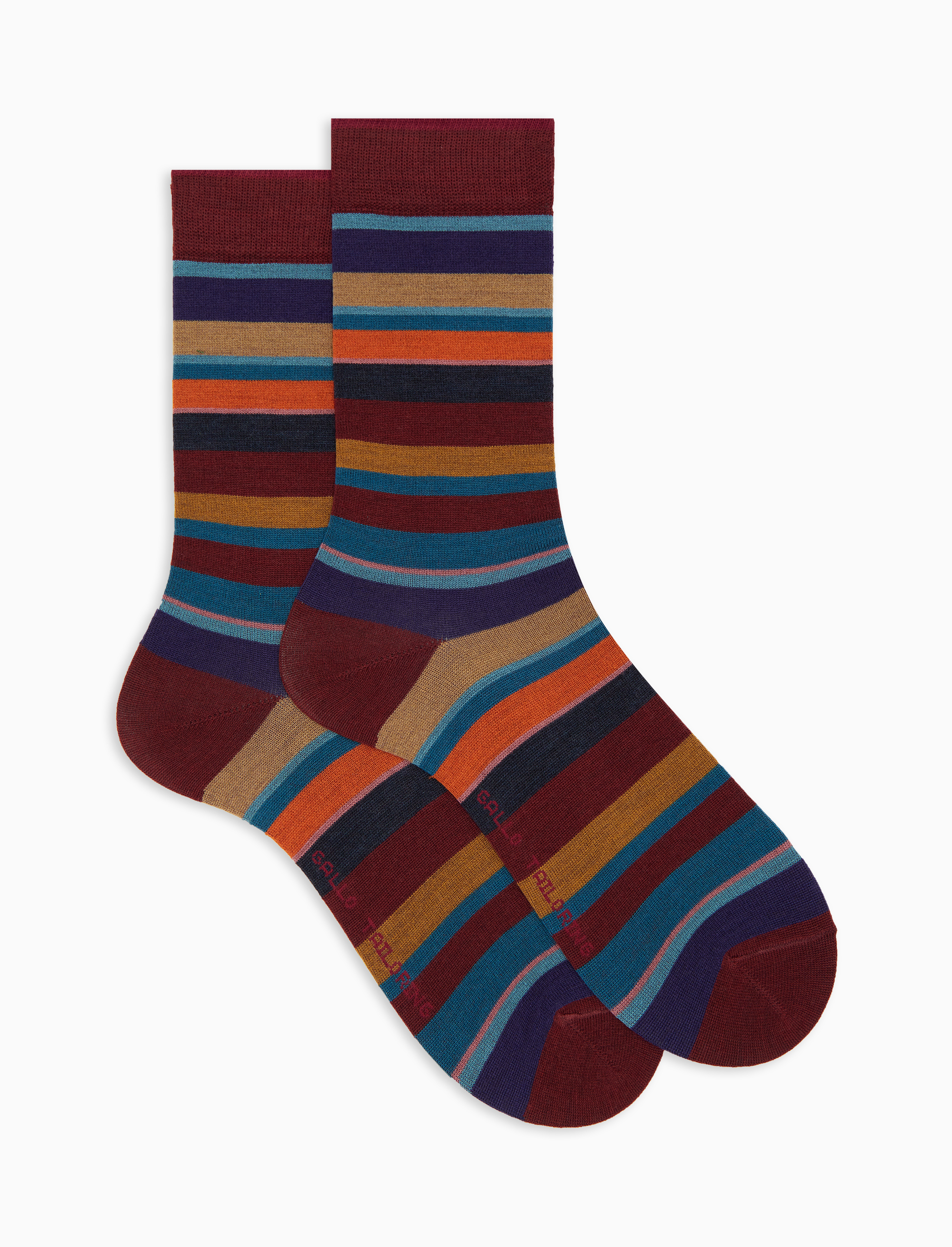 Men's short red wool socks with multicoloured stripes | Gallo