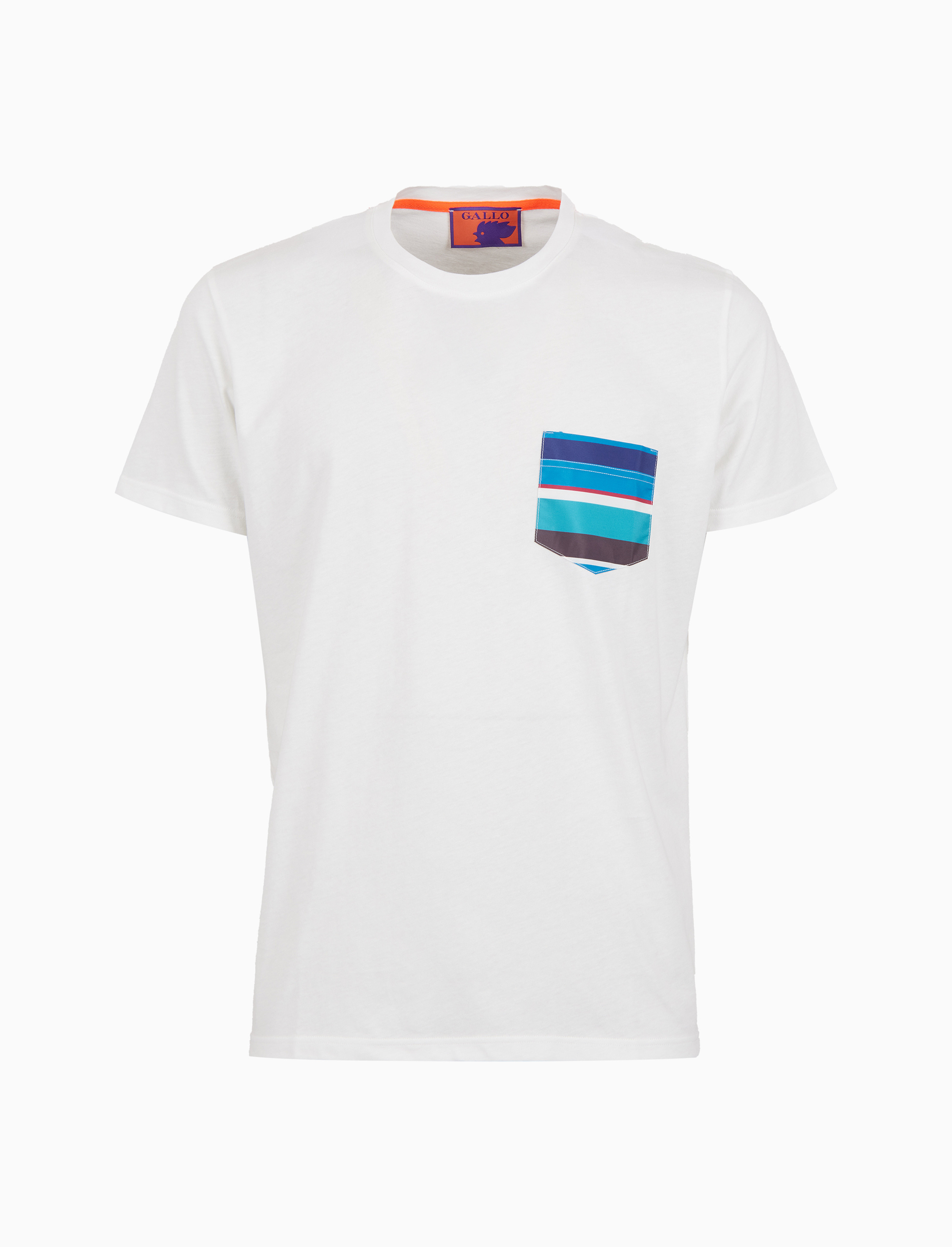 Men's plain white cotton T-shirt with multicoloured breast pocket | Gallo