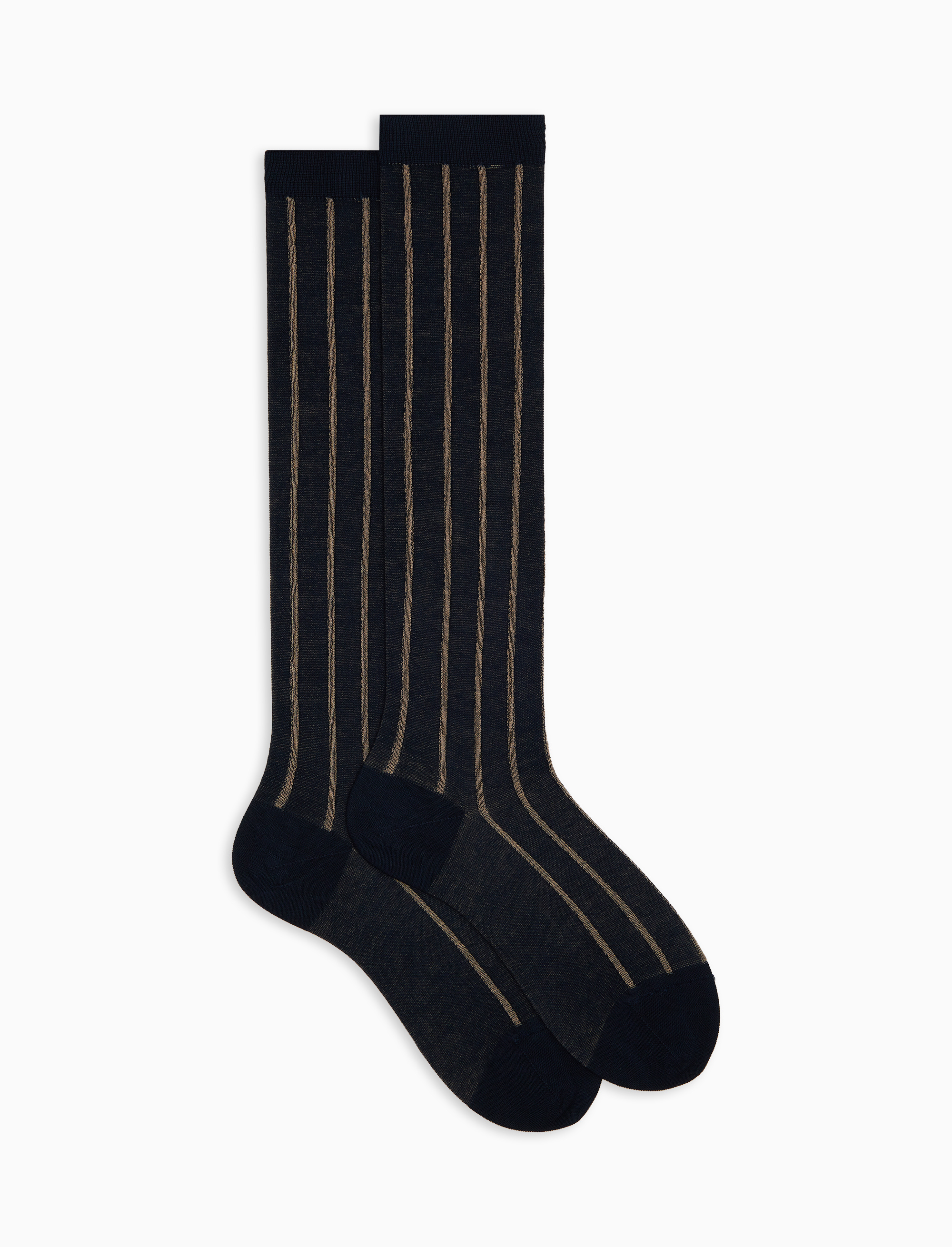 Women's long blue spaced twin-rib cotton socks | Gallo