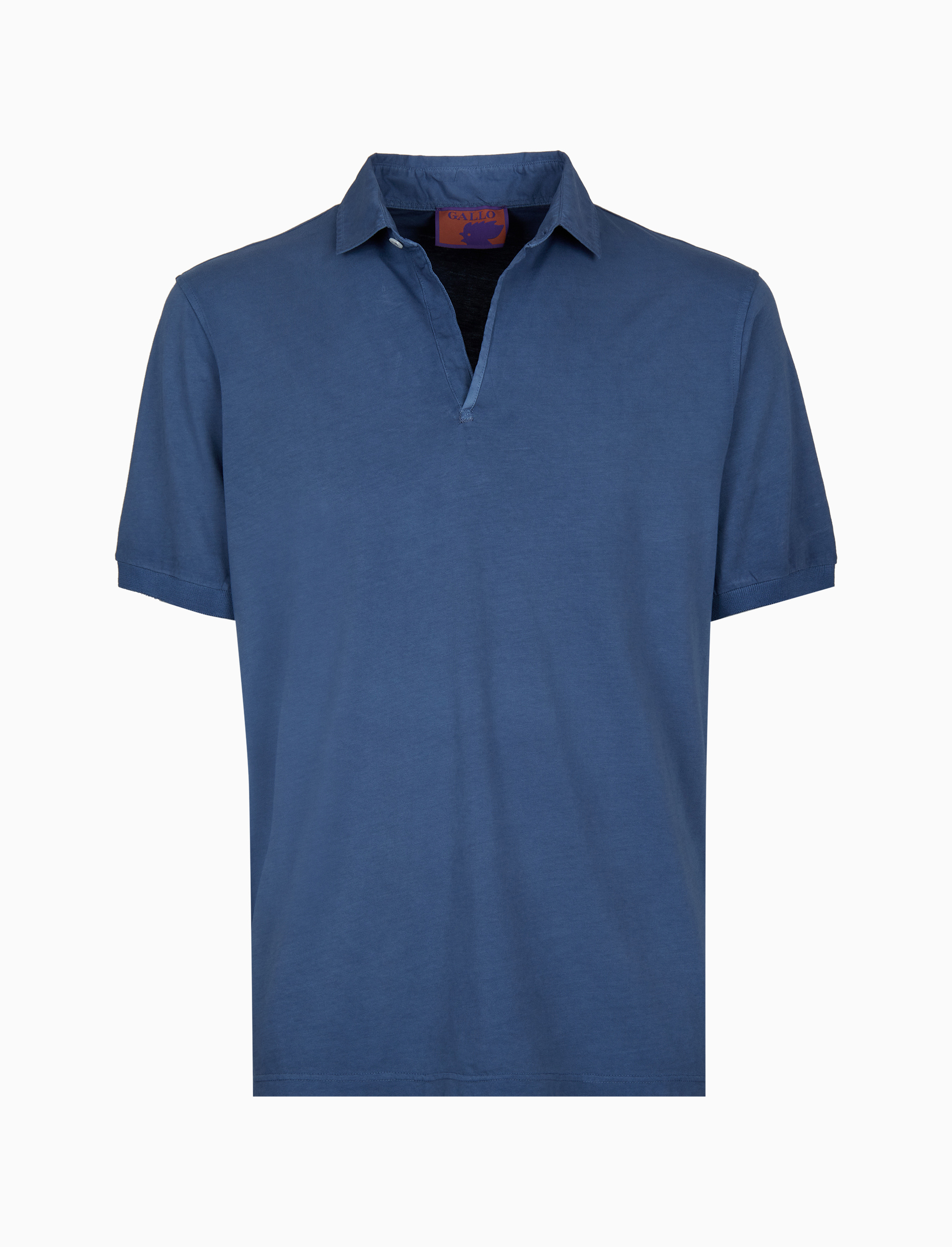 Men's blue garment-dyed cotton polo shirt with round Gallo stamp | Gallo