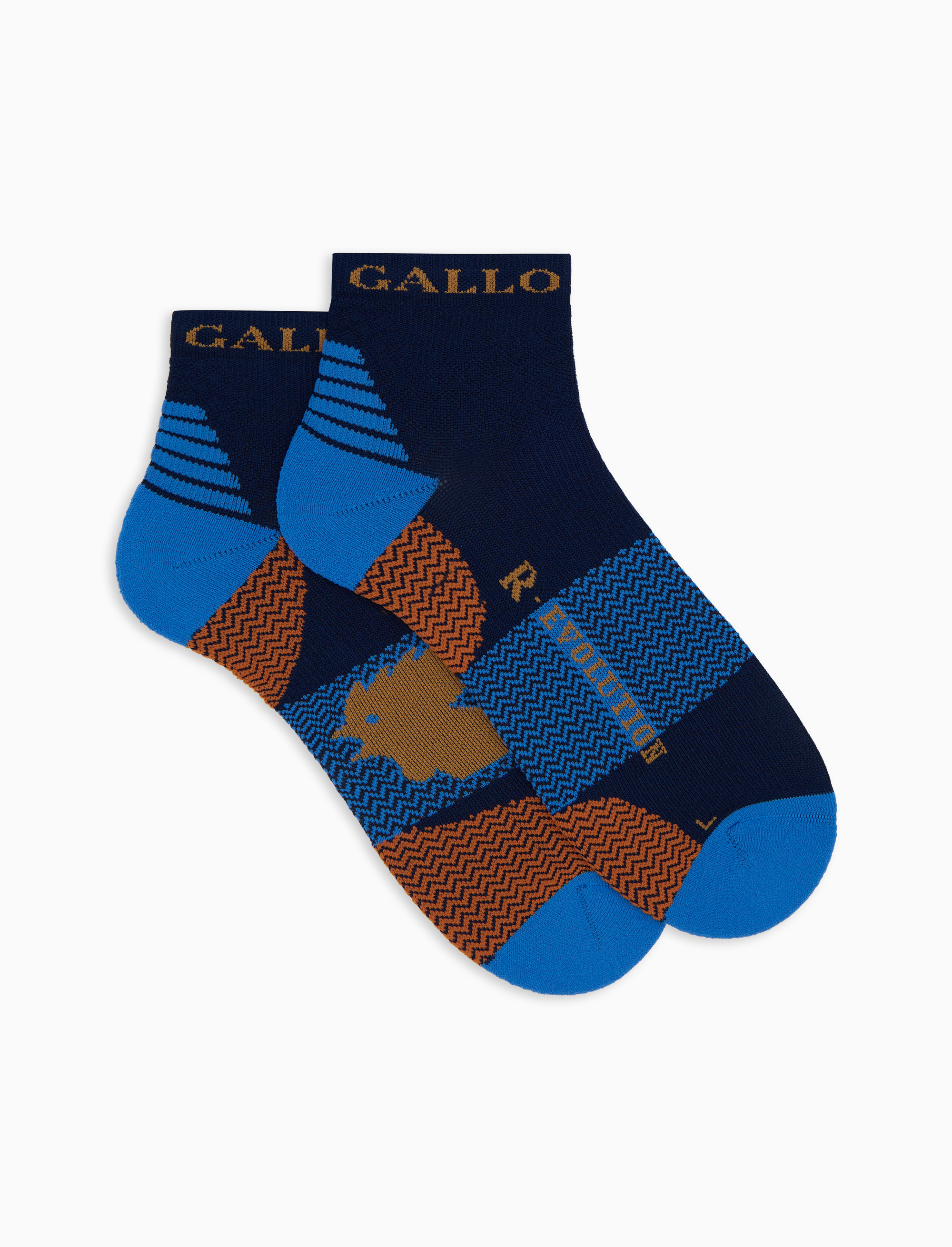 Unisex super short blue technical terry cloth socks with chevron motif ...