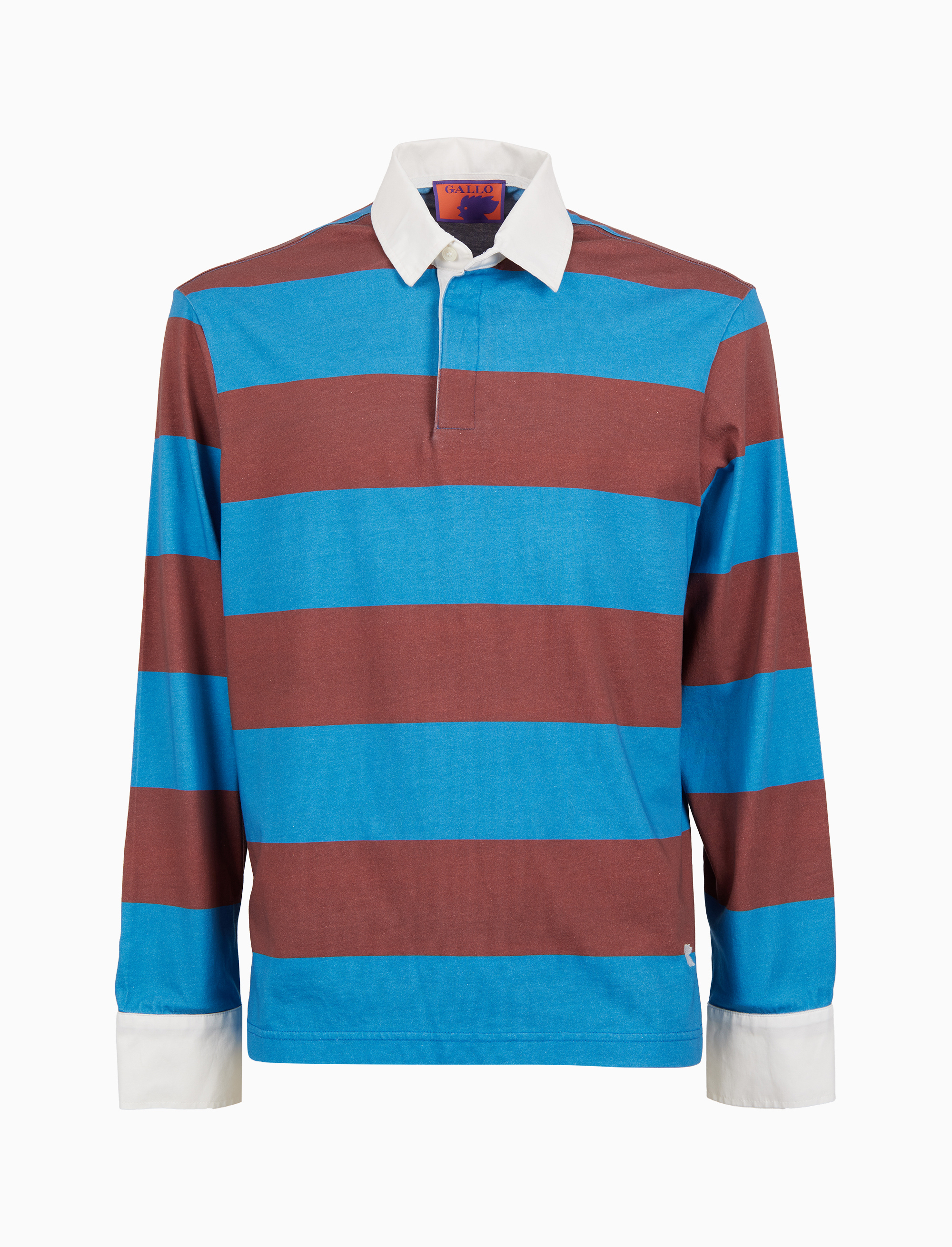 Men's light blue and brown striped rugby polo shirt with shirt inserts ...