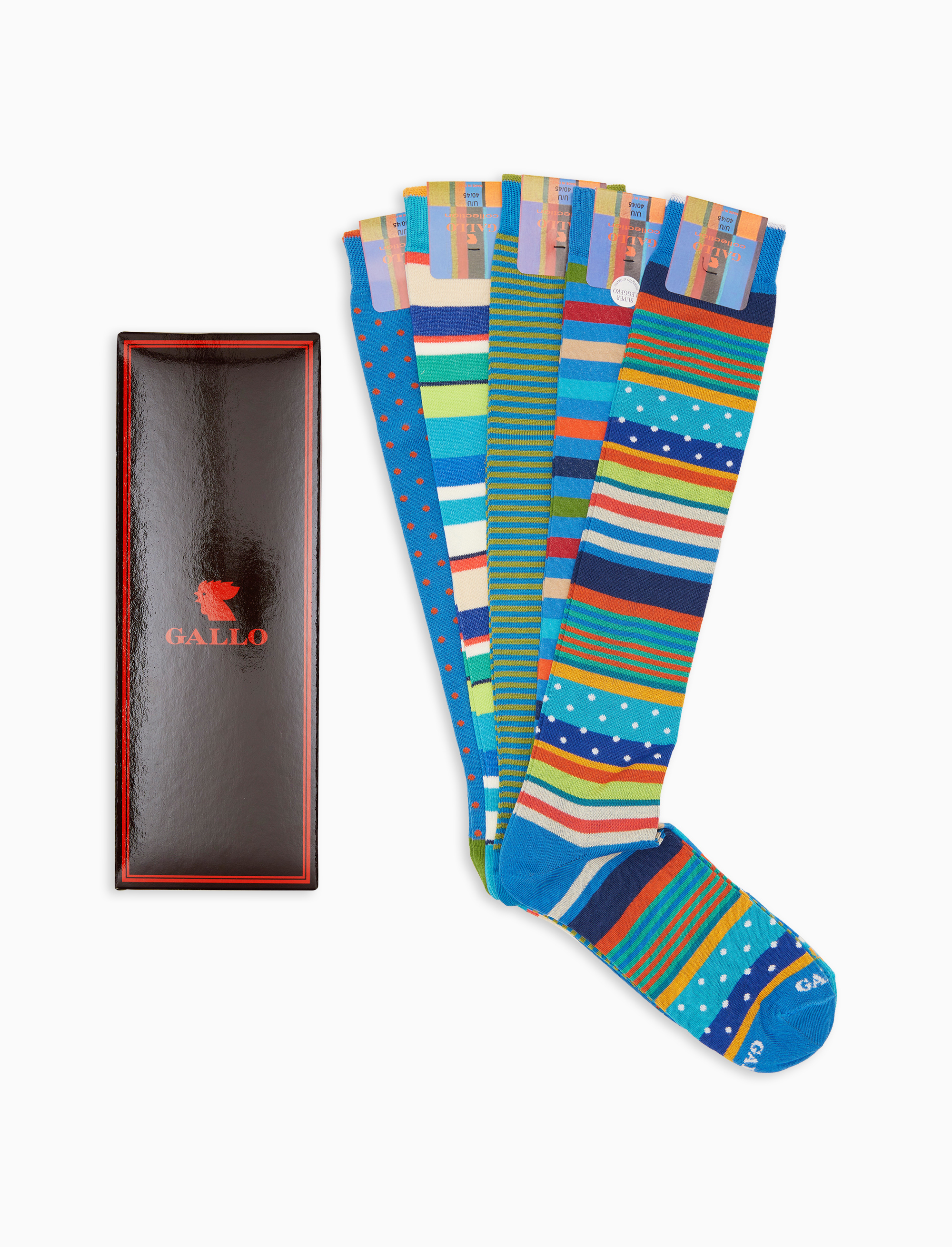 Box 3 with 5 pairs of men's long socks cotton patterned mix icons Gallo ...